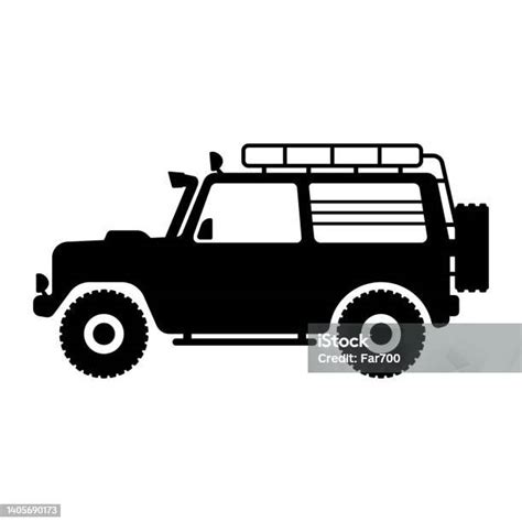 Suv 아이콘입니다 원정대 오프로드 차량 블랙 실루엣 측면보기 벡터 간단한 평면 그래픽 일러스트레이션 흰색 배경에 격리된