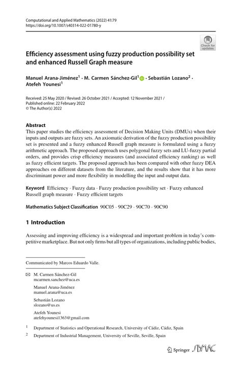 Pdf Efficiency Assessment Using Fuzzy Production Possibility Set And Enhanced Russell Graph