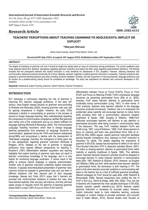 Pdf Teachers Perceptions About Teaching Grammar To Adolescents Implicit Or Explicit Pdf Teachers Perceptions About Teaching Grammar To Adolescents Implicit Or Explicit
