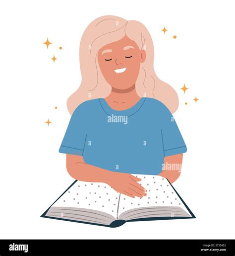 World Braille Day A Smiling Blind Person Reads Something In Braille