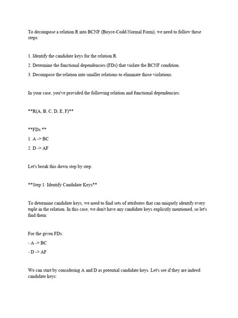 To Decompose A Relation R Into Bcnf Pdf Relational Model Software