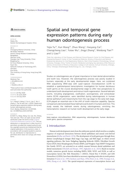 Pdf Spatial And Temporal Gene Expression Patterns During Early Human Odontogenesis Process