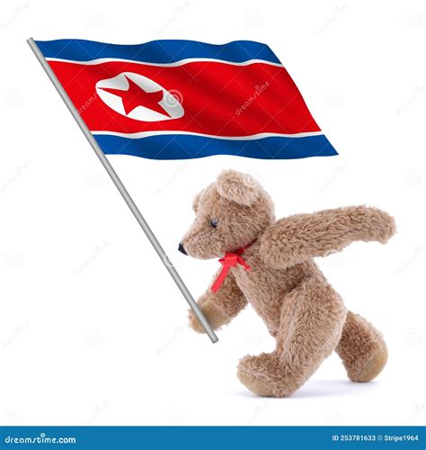 Bandera De Corea Del Norte Cargada Por Un Oso De Peluche Lindo Imagen