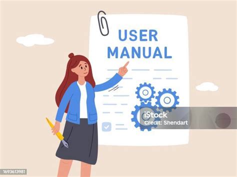 고객 가이드 유용한 정보 기술 문서 개념 여자는 사용 설명서 책을 읽는다 관리자 읽기 및 쓰기 가이드 지침 Ui 웹 배너를 위한