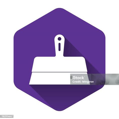 긴 그림자로 분리 된 흰색 퍼티 나이프 아이콘 주걱 수리 도구 스패클링 또는 페인트 악기 보라색 육각 버튼 벡터 일러스트레이션 가정 생활에 대한 스톡 벡터 아트 및 기타