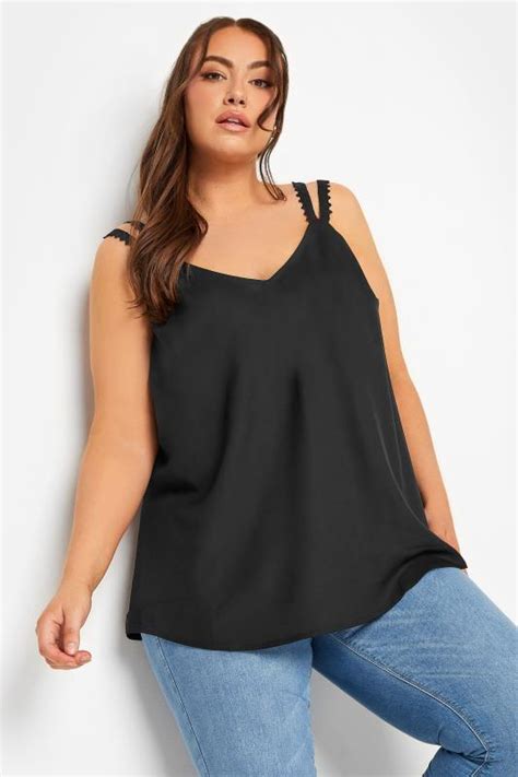Limited Collection Plus Size Black Shirred Strap Cami Vest Top Yours