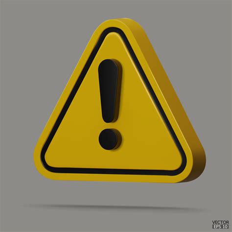 3d Realistic Yellow Triangle Warning Sign Isolated On Gray Background