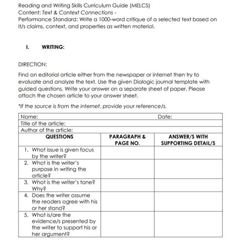Reading And Writing Skills Curriculum Guide StudyX