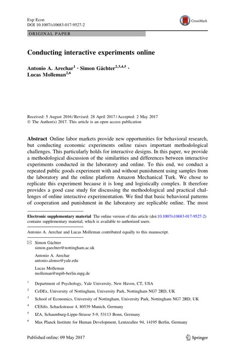 Pdf Conducting Interactive Experiments Online