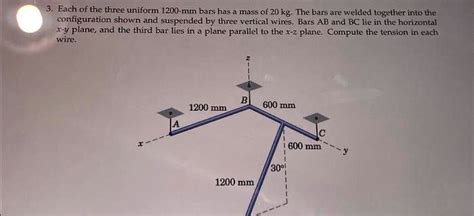 Solved 3 Each Of The Three Uniform 1200 Mm Bars Has A Mass Of 20 Kg
