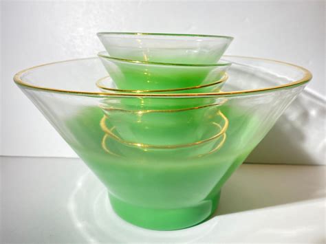 Vintage Green Blendo Bowl Set Gold Rim Frosted 1 Salad Bowl Etsy