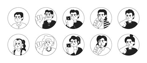 라틴계 라틴계 미국인 검은색과 ⁇ 색 2d ⁇ 터 아바타 일러스트레이션 ⁇ 트 다른 연령대의 라틴계 여성 라틴계 남성 윤