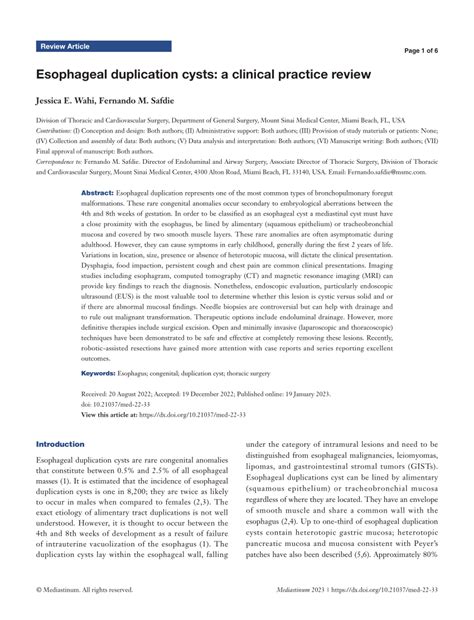 Pdf Esophageal Duplication Cysts A Clinical Practice Review