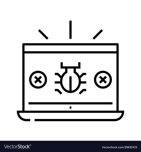 Computer Virus Infection Line Icon Concept Sign Vector Image