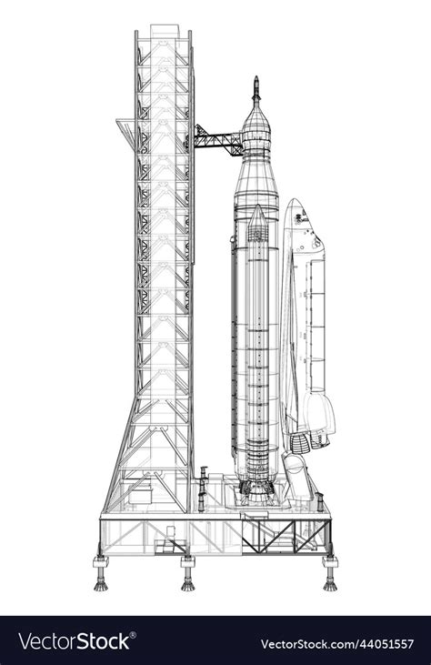 Space Rocket On Launch Pad Rendering Of 3d Vector Image