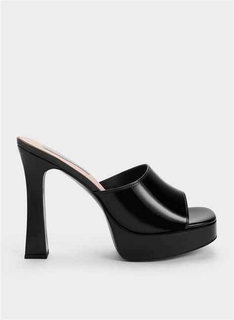 Black Patent Platform Block Heel Mules Charles And Keith Sg