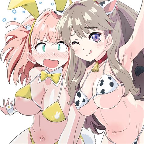 Rule 34 2girls Bikini Bowtie Breasts Bunny Ears Cleavage Collar Cow