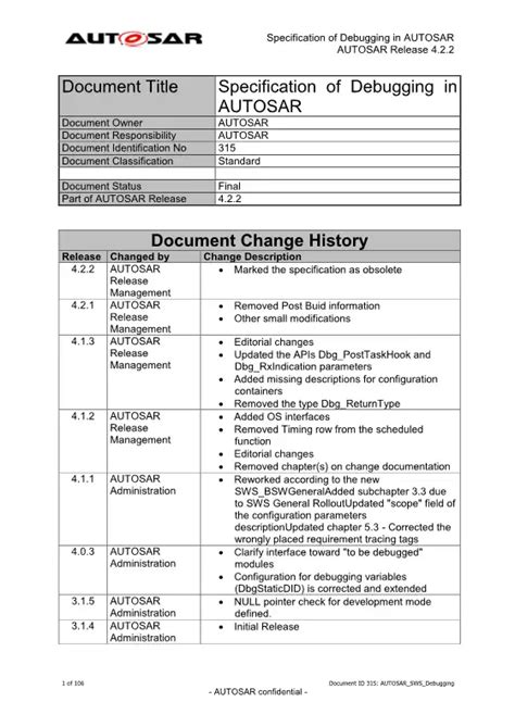 Specification Of Debugging In Autosar Autosar Release 4 2 2 Docslib