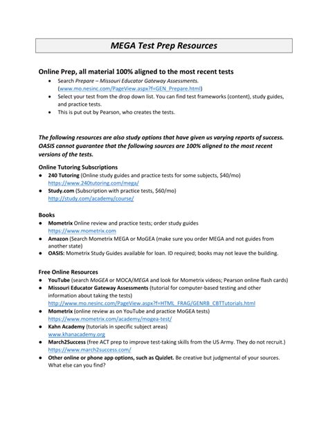 Mega Test Prep Resources