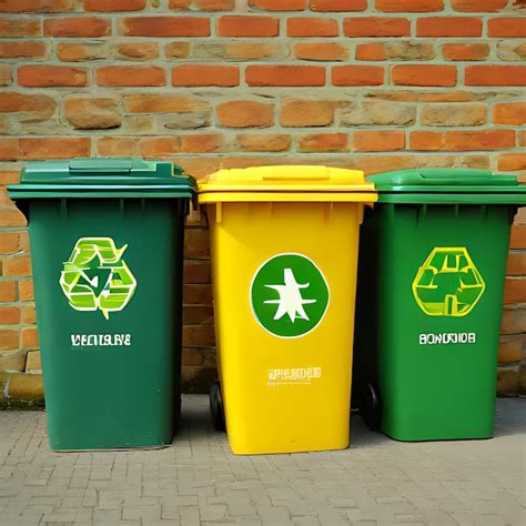 Premium Photo Three Green And Yellow Bins With One That Says Recycling