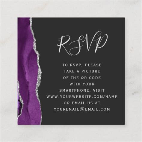 Purple Silver Agate Dark Wedding Qr Code Rsvp Enclosure Card Zazzle