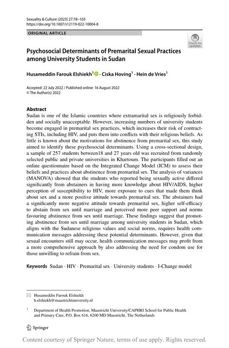 Pdf Psychosocial Determinants Of Premarital Sexual Practices Among