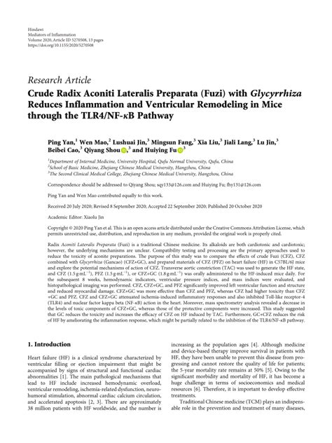 Pdf Crude Radix Aconiti Lateralis Preparata Fuzi With Glycyrrhiza