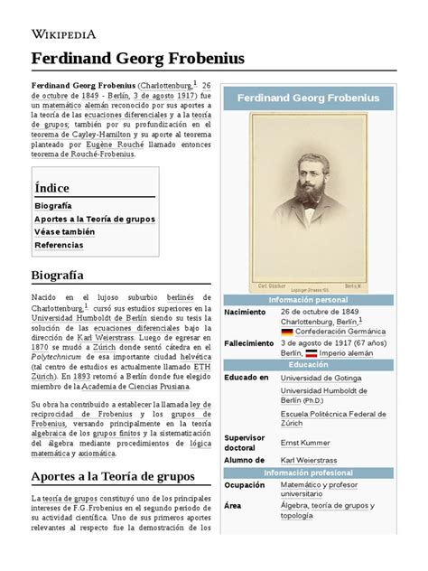 Ferdinand Georg Frobenius Pdf Matemáticas