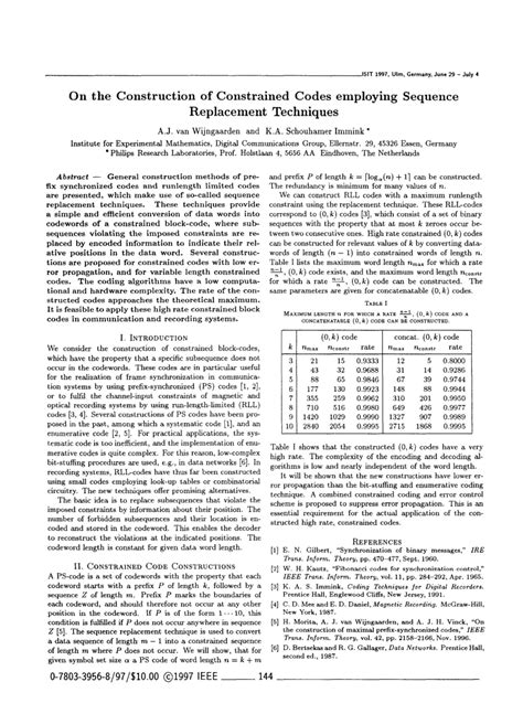 Pdf On The Construction Of Constrained Codes Employing Sequence