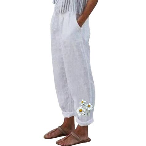 Zmhegw Pants For Women High Waist Cropped Office Capri Pockets Wide Leg