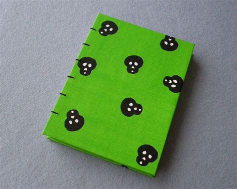Small Handmade Notebook Green Journal With Skulls Handmade Coptic