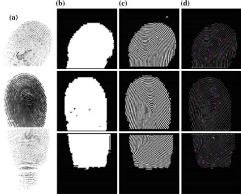 fingerprint minutiae feature extraction a original image b mask