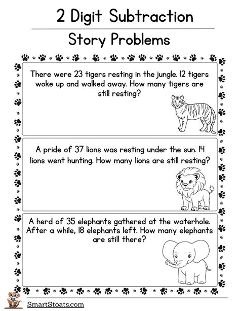1 And 2 Digit Subtraction Word Problems Worksheet For 1st Grade