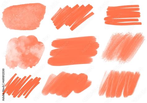 Trend Apricot Color Markers And Watercolor Stripes On White Background