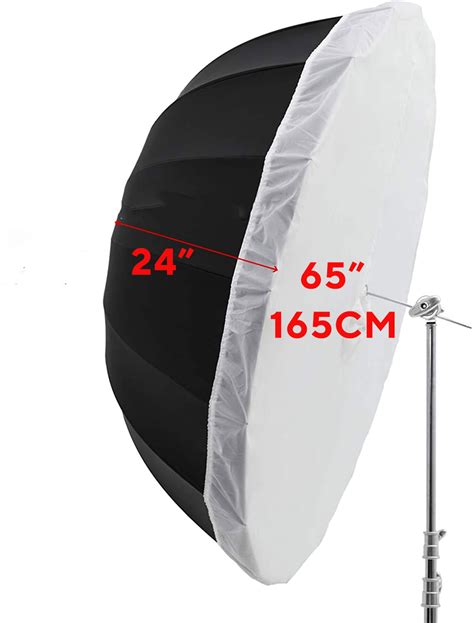65 165cm Deep Parabolic Umbrella Black And White With Diffuser Cloth