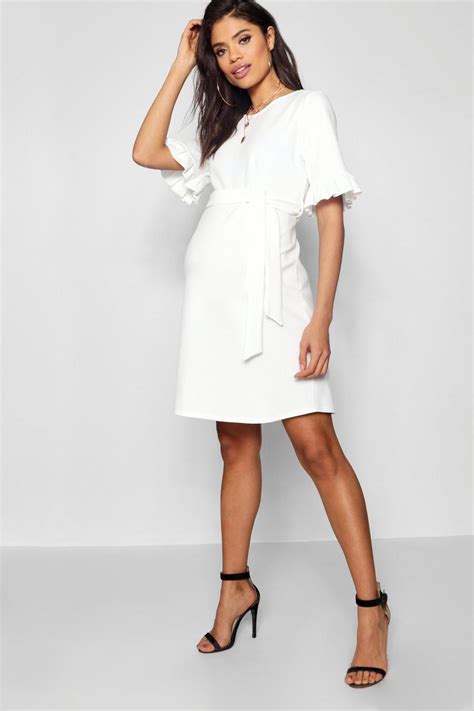 Maternity Ruffle Tie Waist Shift Dress Boohoo