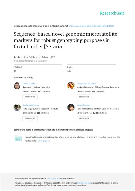Pdf Sequence Based Novel Genomic Microsatellite Markers For Robust Genotyping Purposes In