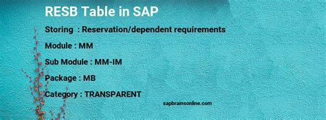 Resb Sap Table For Reservationdependent Requirements