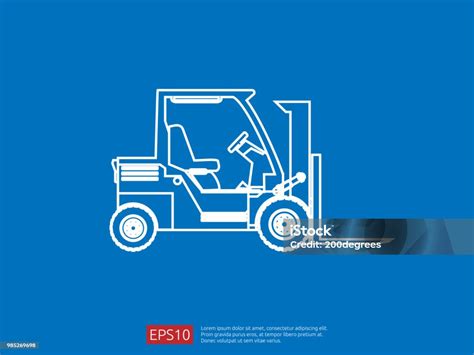 포크 리프트 트럭 라인 아이콘입니다 창 고 포크 로더 벡터 일러스트입니다 공급 저장소 서비스 물류 회사 화물 짐 화물 운송 교통에 대 한 배달 트럭 기호입니다 공장 산업