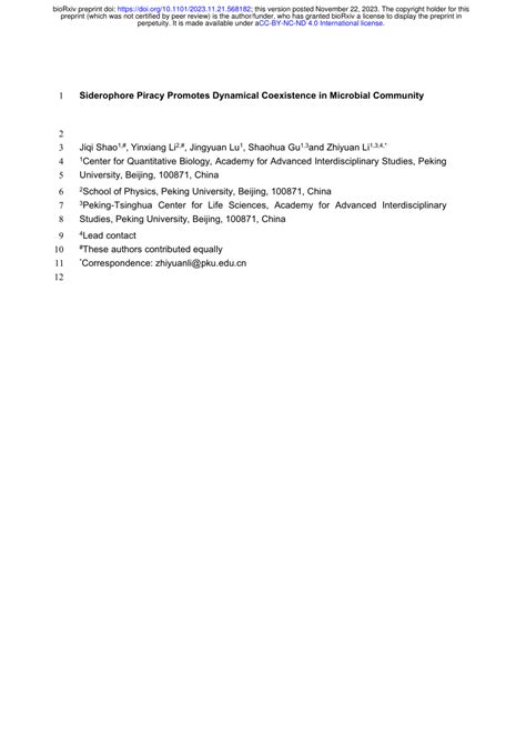 Pdf Siderophore Piracy Promotes Dynamical Coexistence In Microbial Community