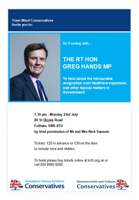 Town Ward Party With Special Guest Greg Hands Mp Kensington