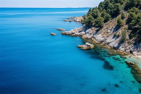 Premium Ai Image High Angle Shot Of The Ocean In Different Shades Of Blue In Samos Greece