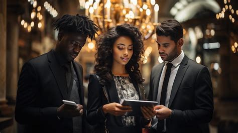 Premium Photo Multiethnic Colleagues Browsing Tablet In Bright Hall