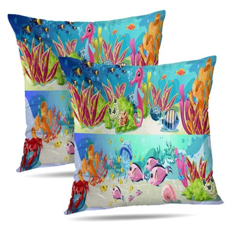 Lalilo Throw Pillow Covers Cartoon Bright Marine Life Horizontal