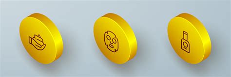 아이소메트릭 라인 쉐이빙 폼을 손에 들고 페이셜 화장품 마스크와 매니큐어 아이콘 한 병을 설정합니다 벡터 3차원 형태에 대한 스톡 벡터 아트 및 기타 이미지 Istock