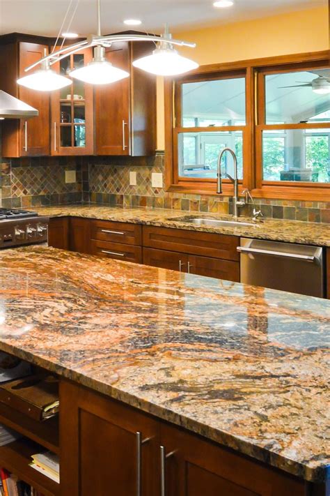 Magma Gold Granite Countertop Dark Brown Shaker Cabinet Multi Color