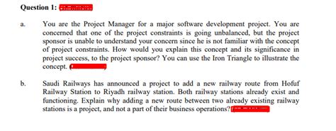 Solved Question You Are The Project Manager For A Major Chegg