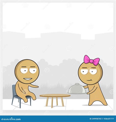 Cocina Chica Con Una Bandeja En Sus Manos Ilustración del Vector Ilustración de humor