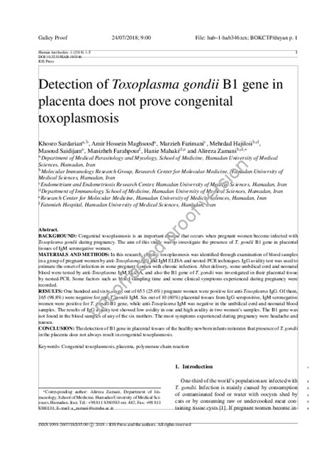 Pdf Placental T Gondii B1 Gene And Toxoplasmosis