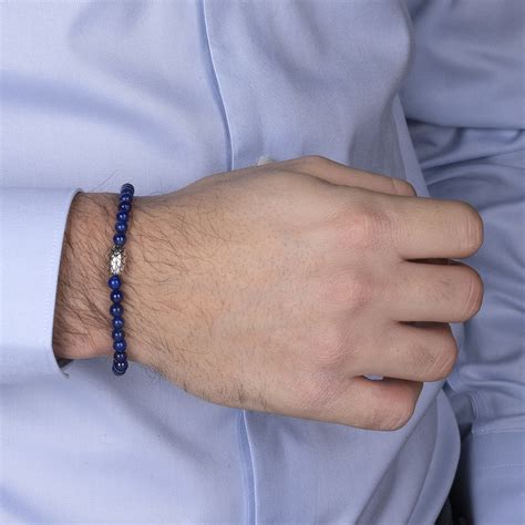 Bracelet Perles Lapis Lazuli Et Perles Argent écailles 19cm Maty